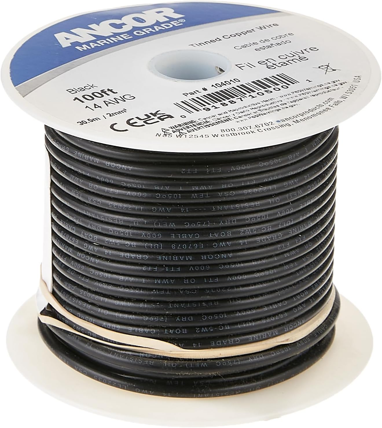 Ancor Marine 104010 Tinned Copper Wire, 14 AWG (2mm2), Black - 100ft ...
